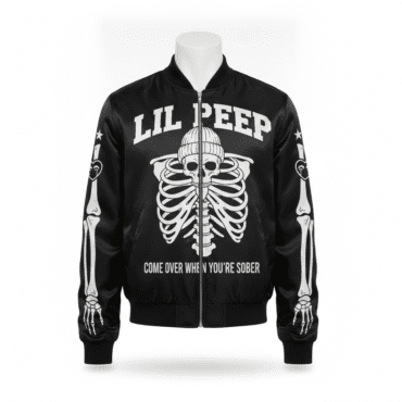 Lil Peep Black Skeleton Bomber Jacket | Emo Streetwear